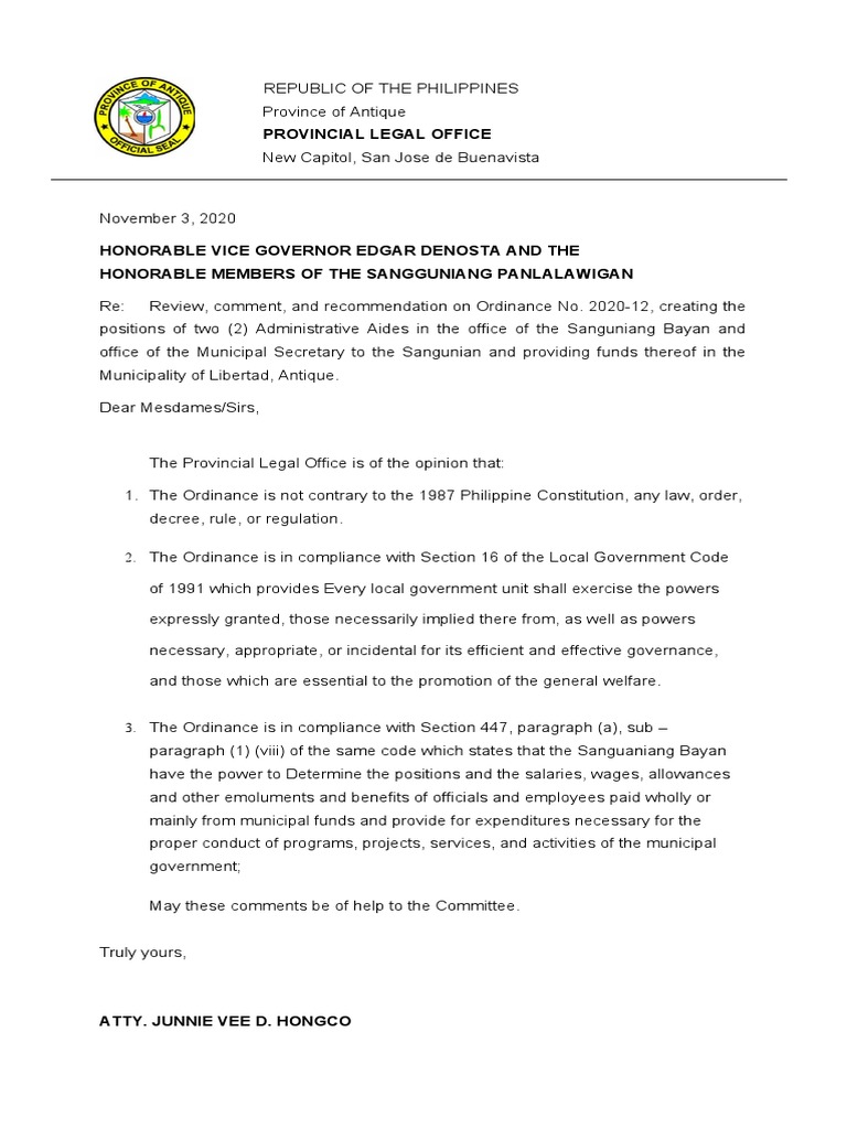 Honorable Vice Governor Edgar Denosta and The Honorable Members of The ...