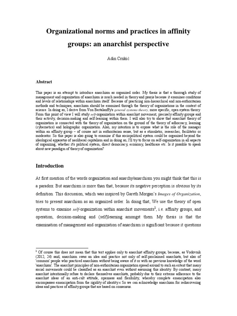 Organizational Norms and Practices in Affinity Groups: An Anarchist ...