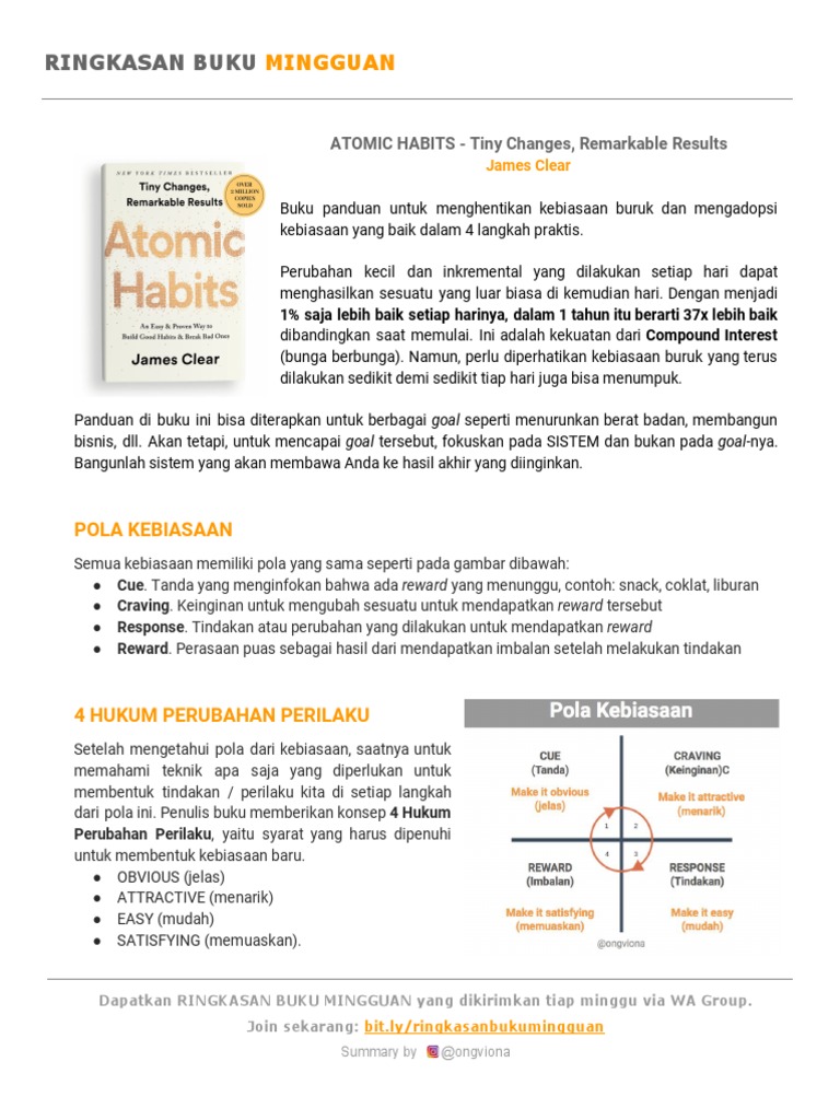 Atomic Habits - Cara Membangun Kebiasaan Baik (Ringkasan Buku Mingguan) | PDF | Pengembangan Diri