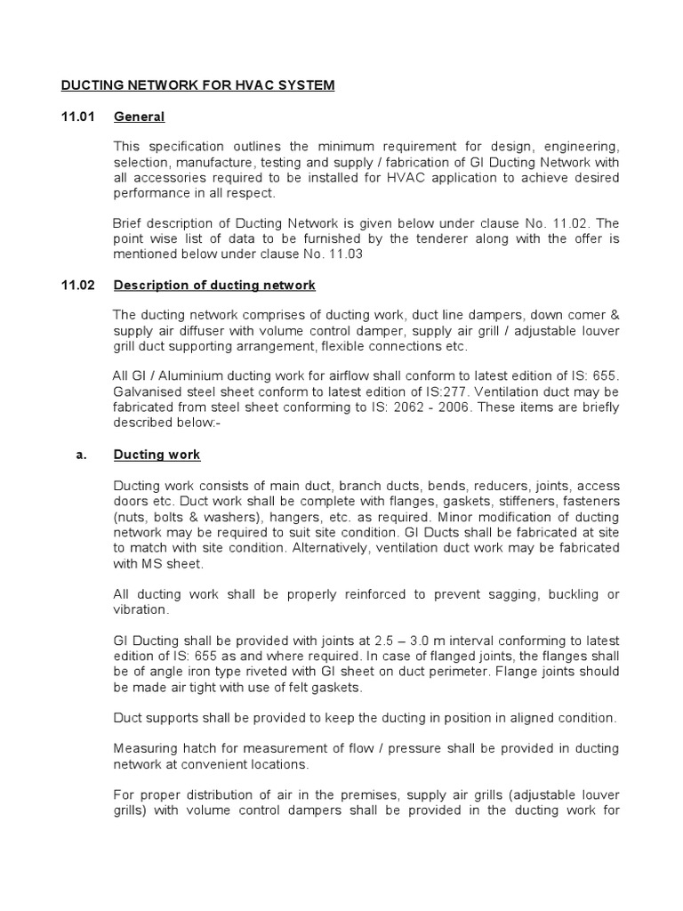 Design and Construction Requirements for a Galvanized Iron Ducting ...