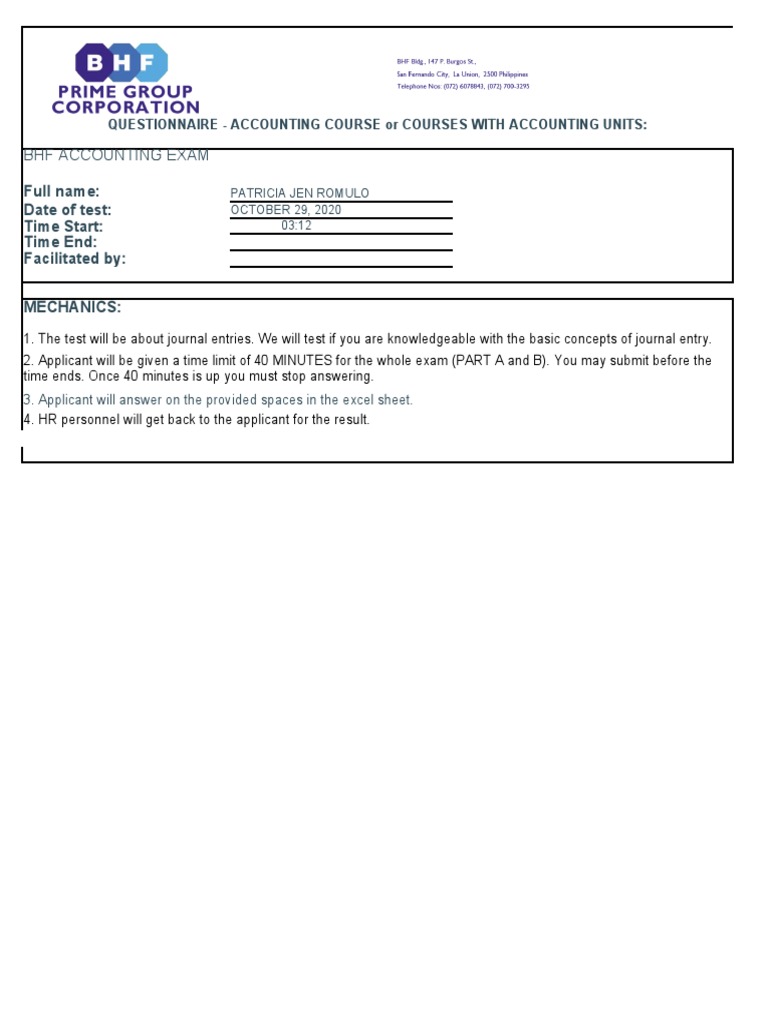 QUESTIONNAIRE ACCOUNTING Blank | PDF | Expense | Accounts Payable