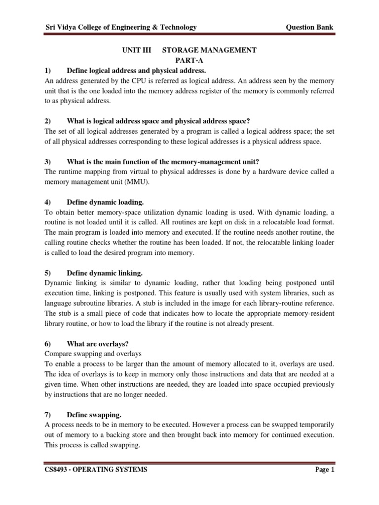 Cs8493 - Operating Systems | PDF | Library (Computing) | Computer Data Storage