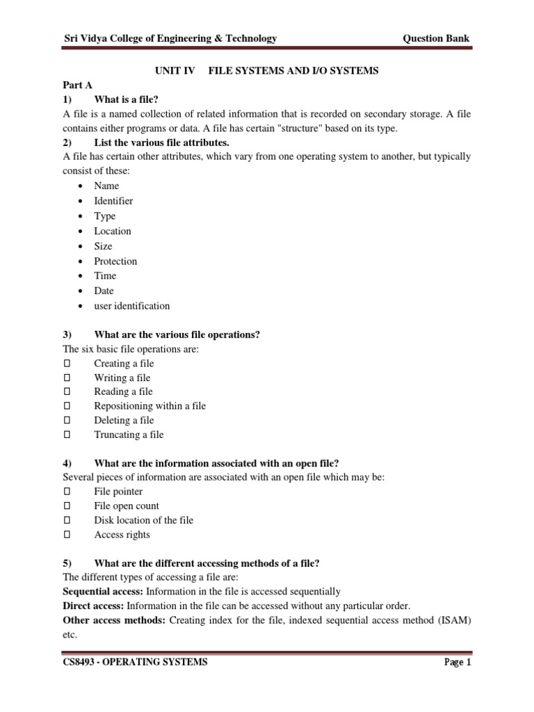Cs8493 - Operating Systems | PDF | Computer File | File System