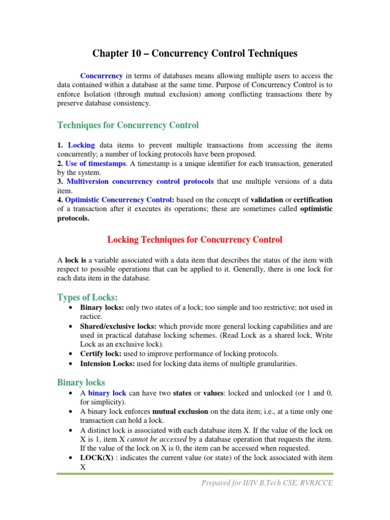 Unit 4 Chapter 10 Concurrency Control Techniques Pdf Synchronization Operating System