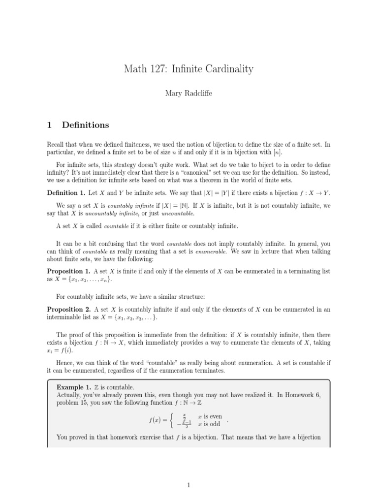 Math 127: Infinite Cardinality: 1 Definitions | PDF | Axiom ...