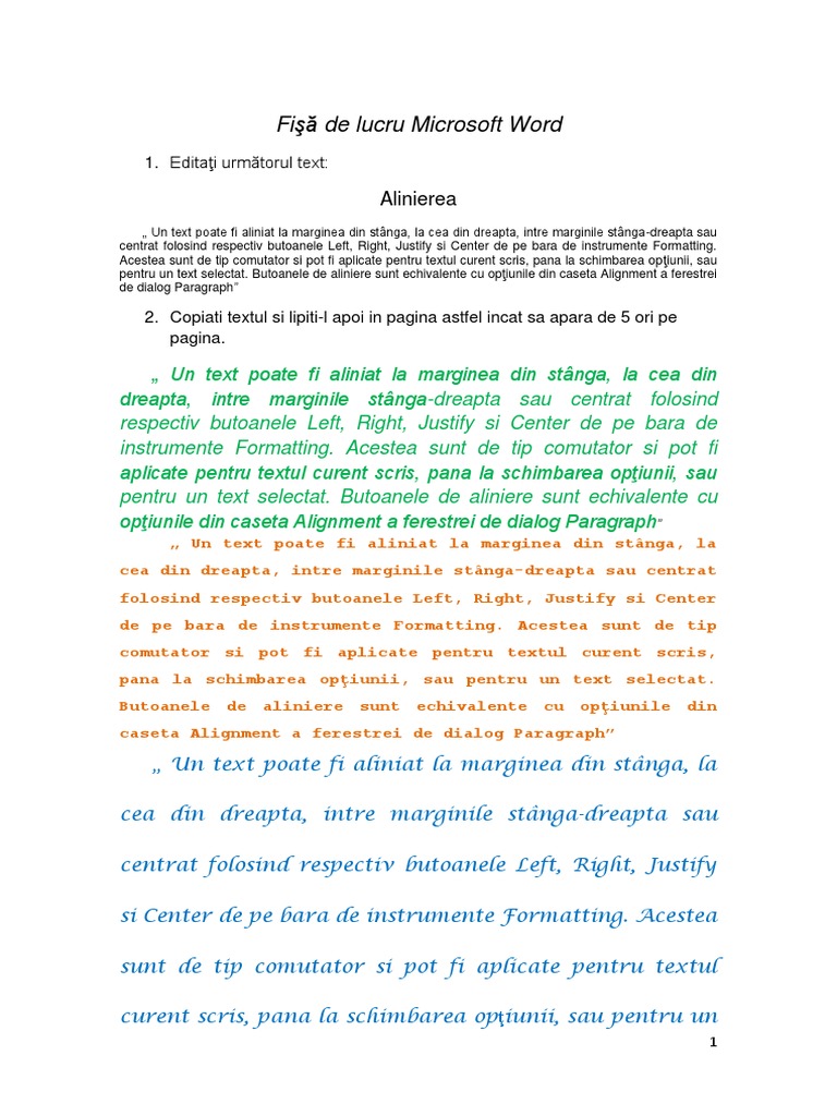 Fişă de Lucru Microsoft Word | PDF