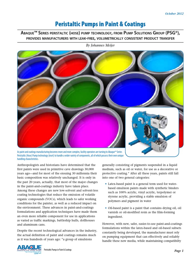 Peristaltic Pumps in Paint & Coatings: A ™ S, P S G (PSG®) | PDF ...