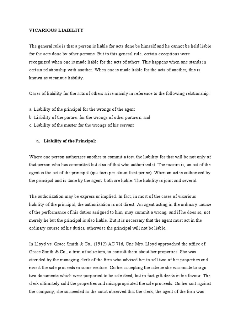 Vicarious Liability - Law of Tort | PDF | Vicarious Liability | Law Of ... Vicarious Liability - Law of Tort | PDF | Vicarious Liability | Law Of ...
