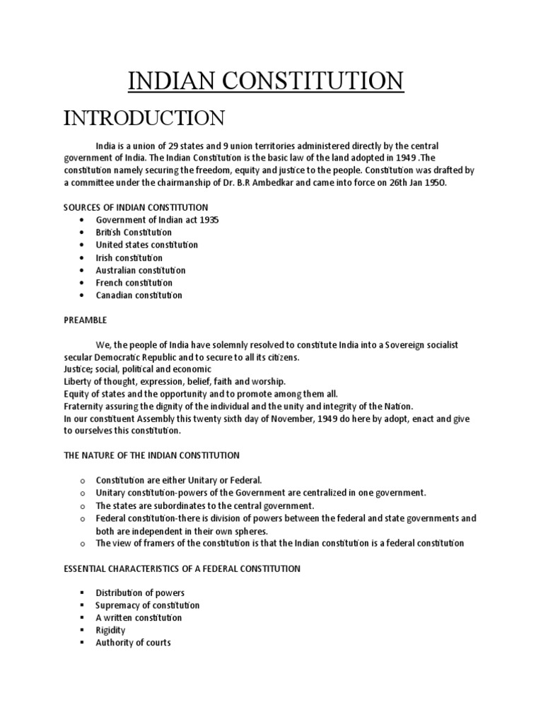 Overview of the Indian Constitution | PDF | States And Territories Of ...