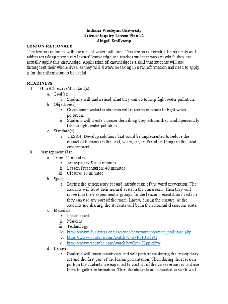 Science Inquiry Lesson Plan 2 | PDF | Lesson Plan | Learning Styles