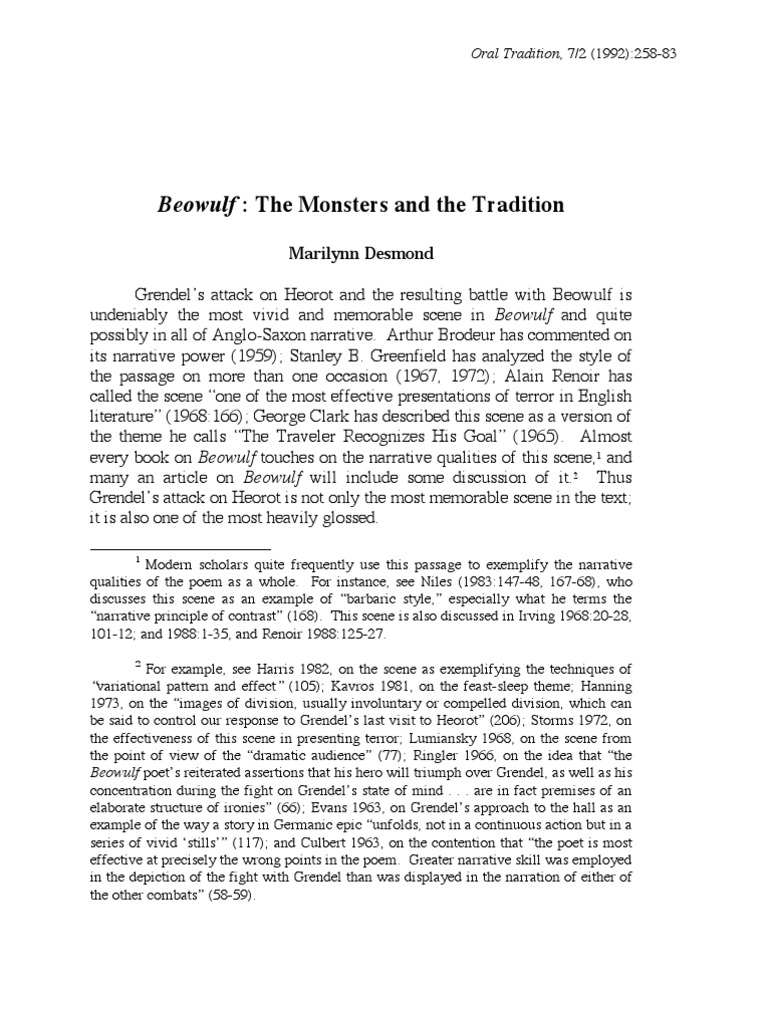Monster and The Tradition | PDF | Beowulf | Oral Tradition