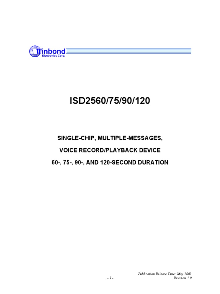 Single-Chip, Multiple-Messages, Voice Record/Playback Device 60-, 75 ...