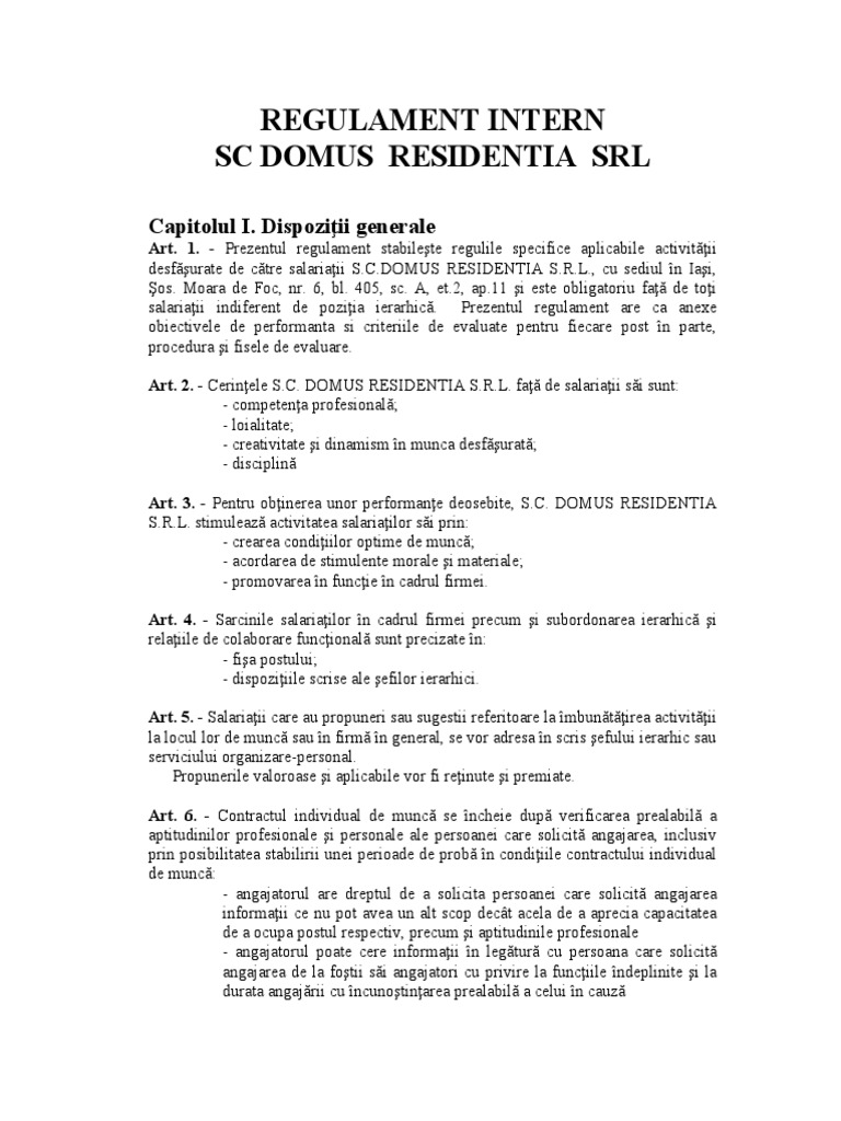 Regulament Intern | PDF