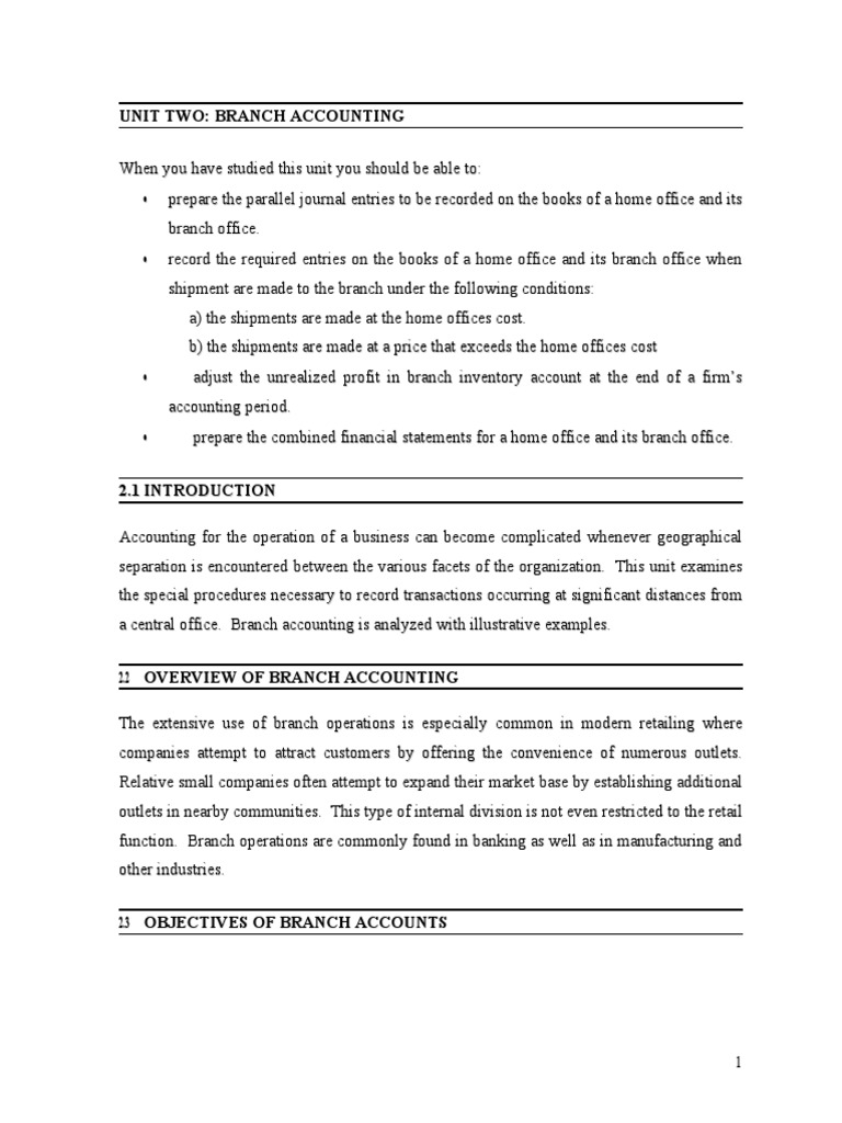 Unit Two: Branch Accounting | PDF | Debits And Credits | Expense