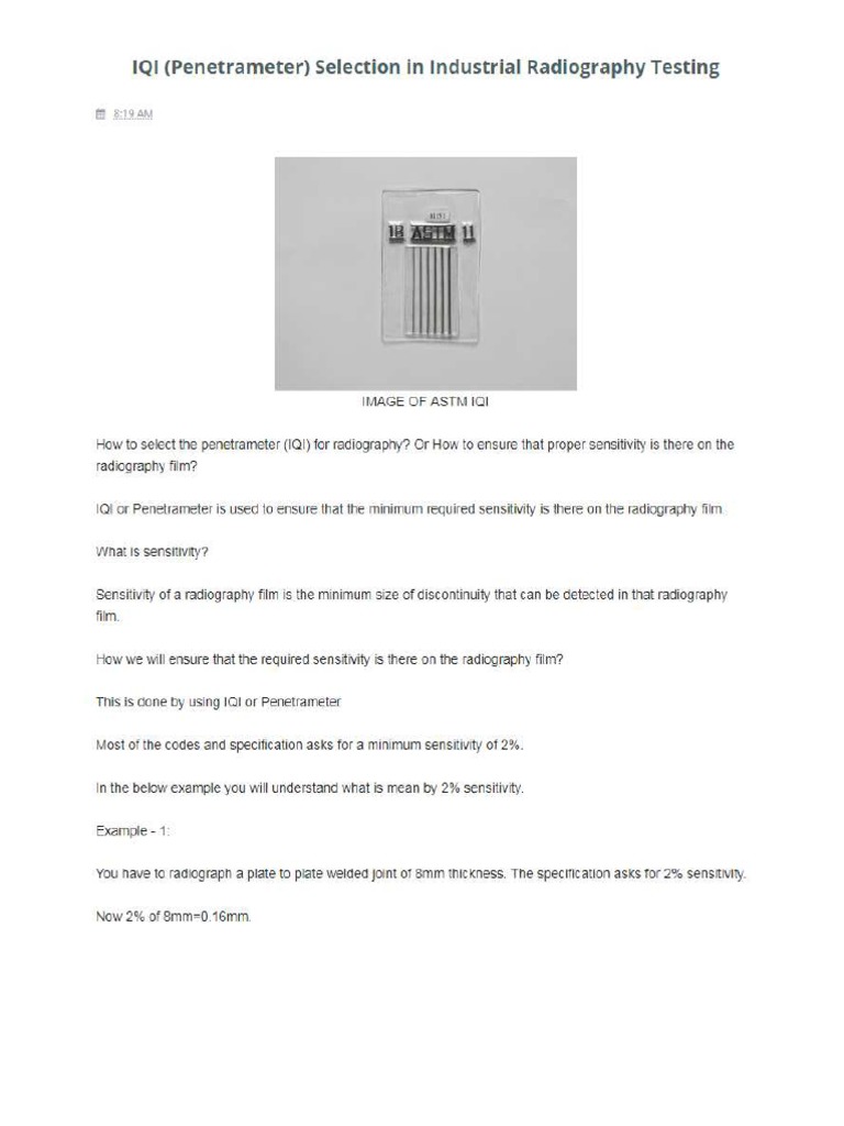 IQI - Penetrameter - Selection | PDF