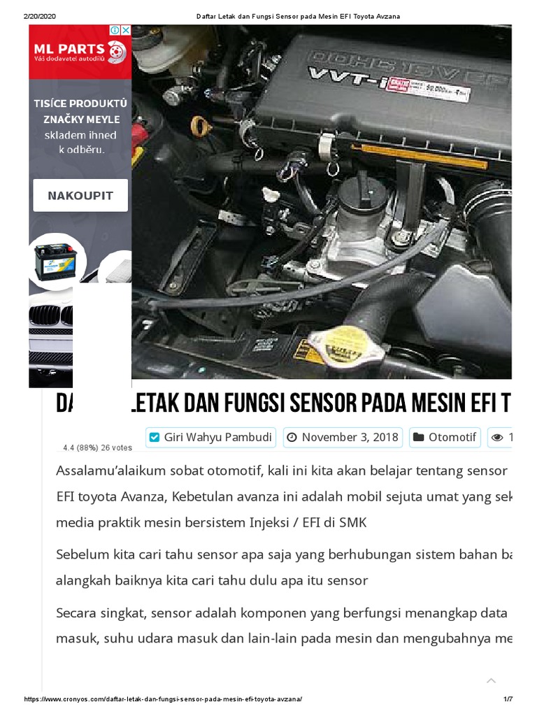 Daftar Letak Dan Fungsi Sensor Pada Mesin EFI Toyota Avzana PDF | PDF