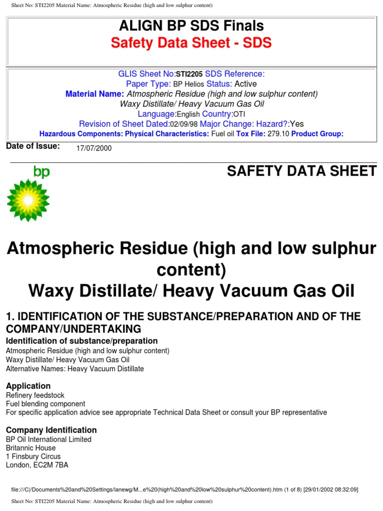 Atmospheric Residue (High and Low Sulphur Content) Waxy Distillate ...