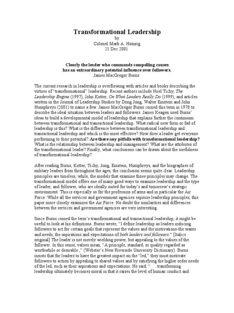 Transformational Leadership | PDF | Transformational Leadership ...