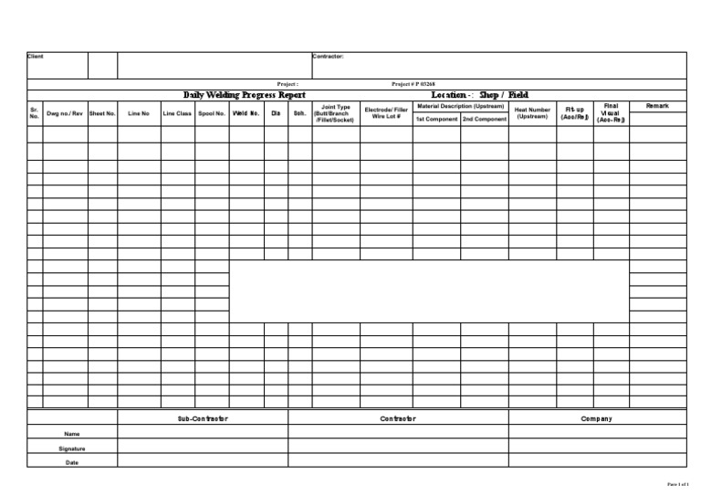 Daily Welding Progress Report Template | PDF