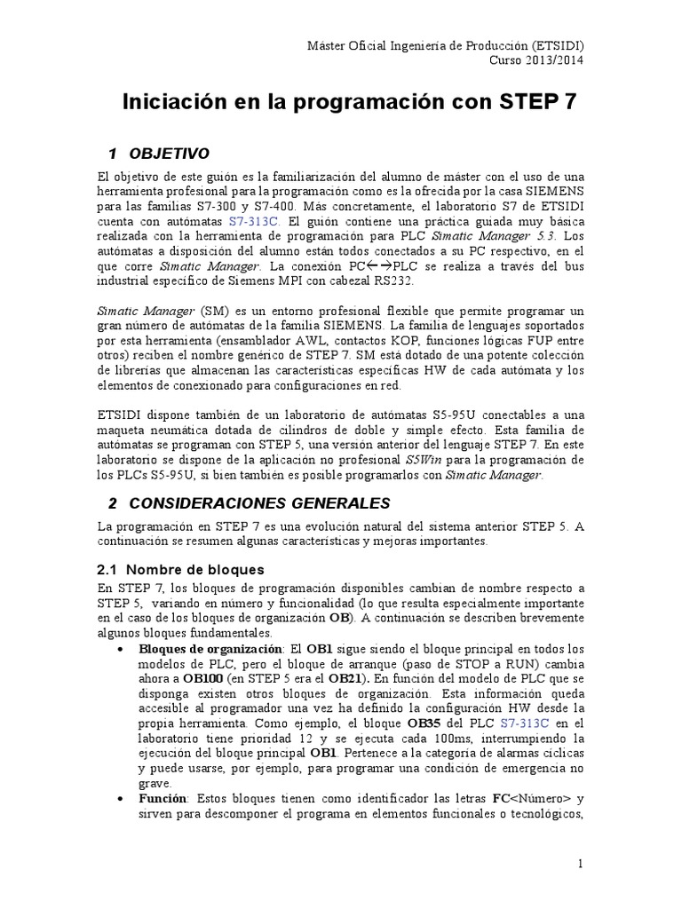 Programación STEP 7 para Máster ETSIDI | PDF | Ventana (informática ...