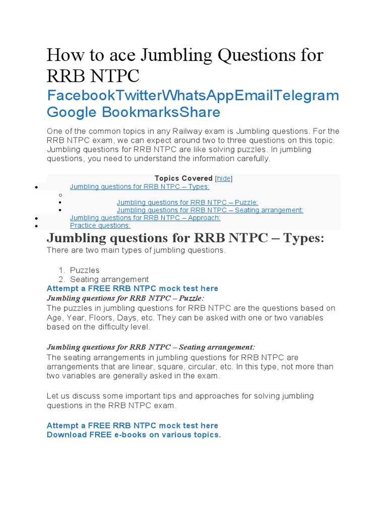 Mastering Jumbling Questions for RRB NTPC | PDF