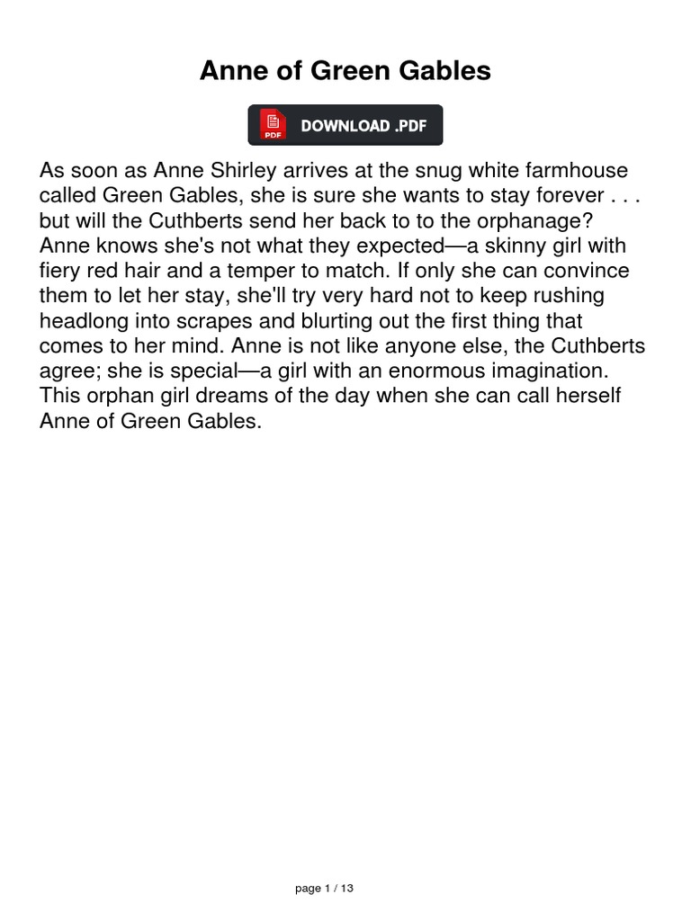 Free Download: Anne of Green Gables PDF | PDF | Electronic Publishing ...