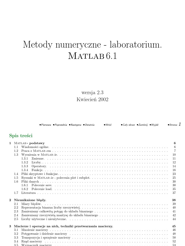 (PL) Matlab - Metody Numeryczne | PDF