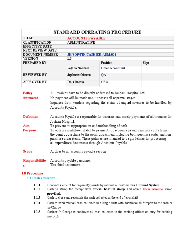 Accounts Payable Standard Operating Procedure | PDF | Accounts Payable | Receipt