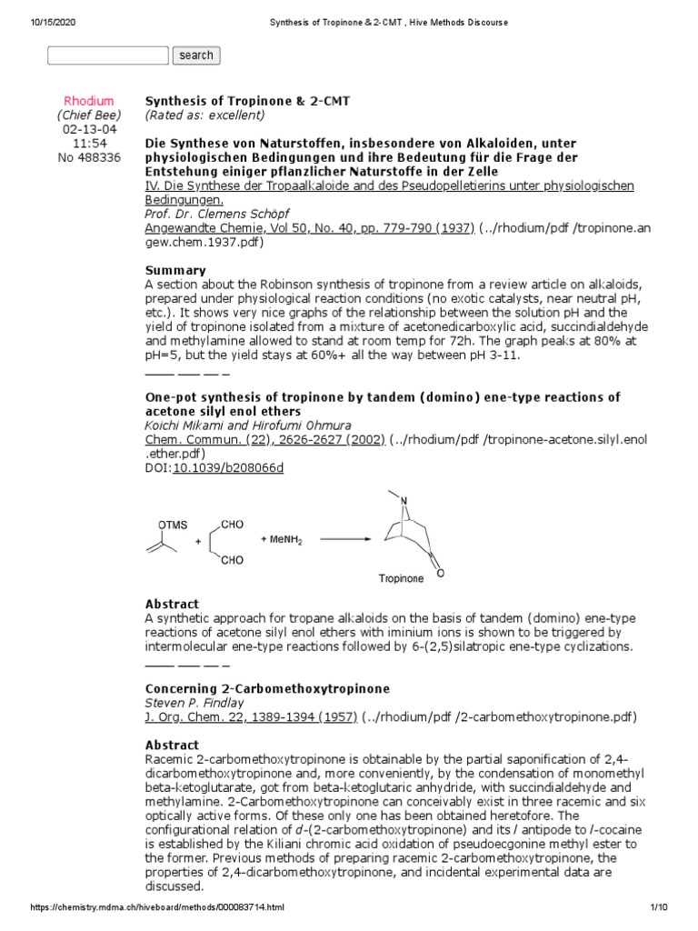 Chemists' Guide to Tropinone Synthesis | PDF | Cocaine | Crystallization
