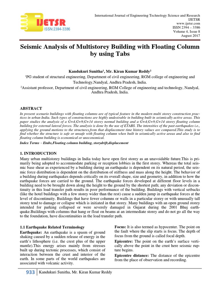 Seismic Analysis of Multistorey Building With Floating Column by Using Tabs | PDF | Solid ...