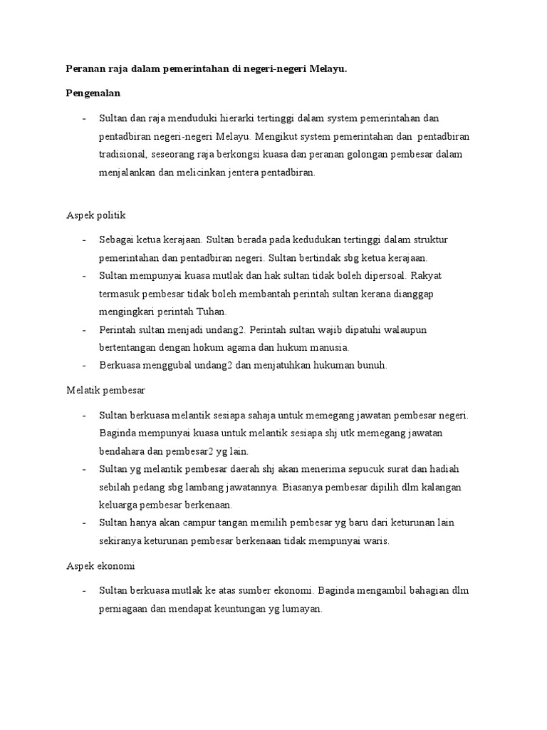 Peranan Raja Dalam Pemerintahan Di Negeri | PDF