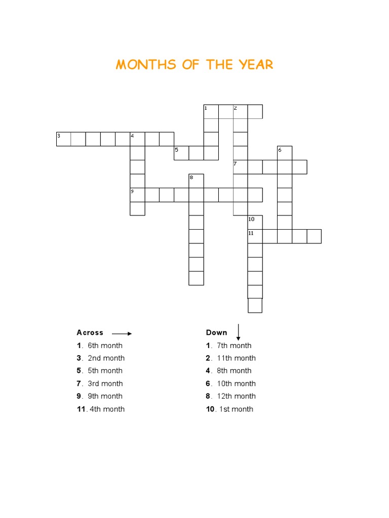 Months of The Year Crosswords Fun Activities Games - 31119 | PDF | Travel