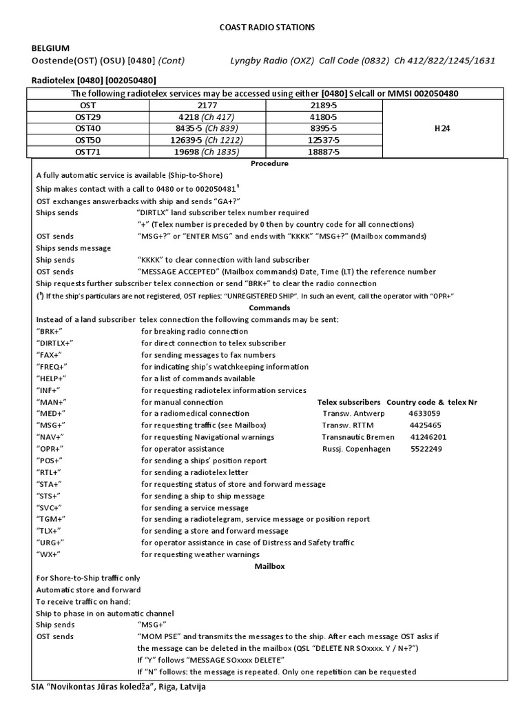 RadioTelex Services, Procedures & Commandsx | PDF | Telecommunications ...