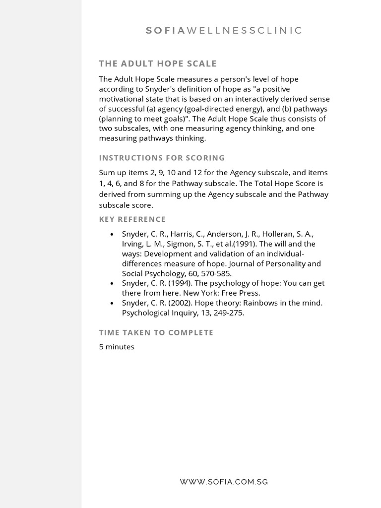 The Adult Hope Scale: Instructions For Scoring | PDF | Hope ...