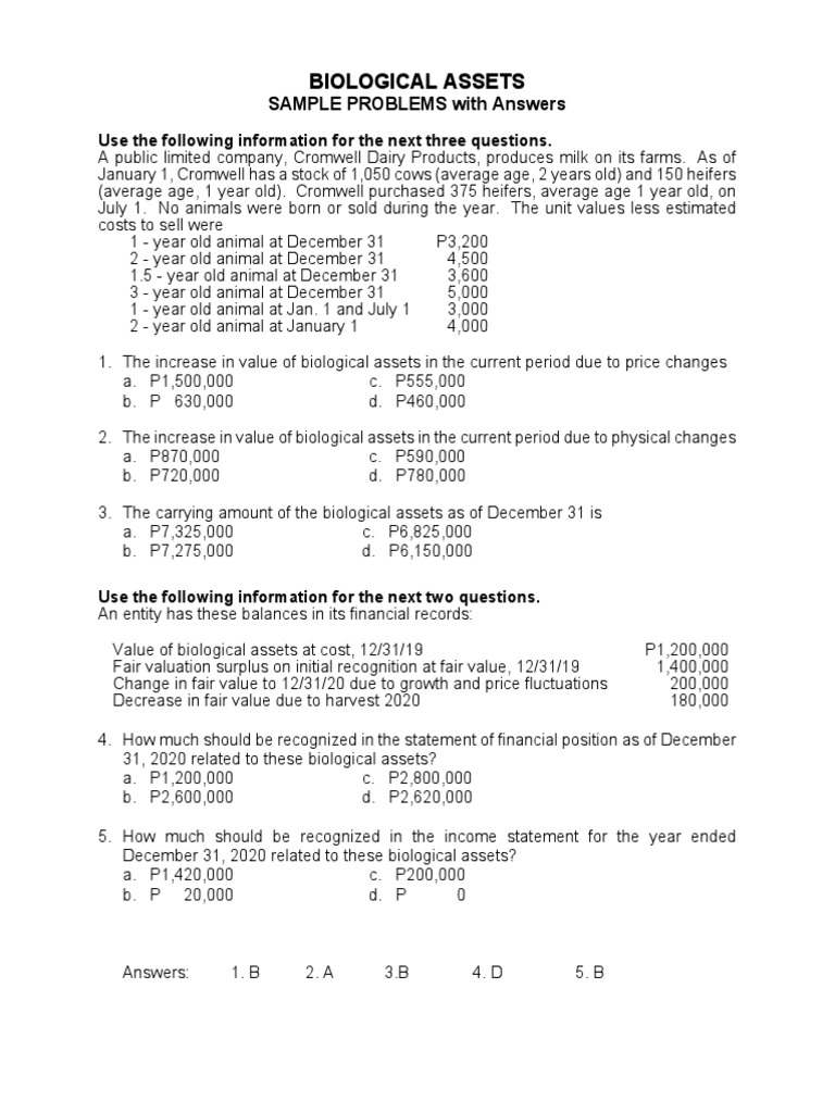 Biological Assets: SAMPLE PROBLEMS With Answers | PDF