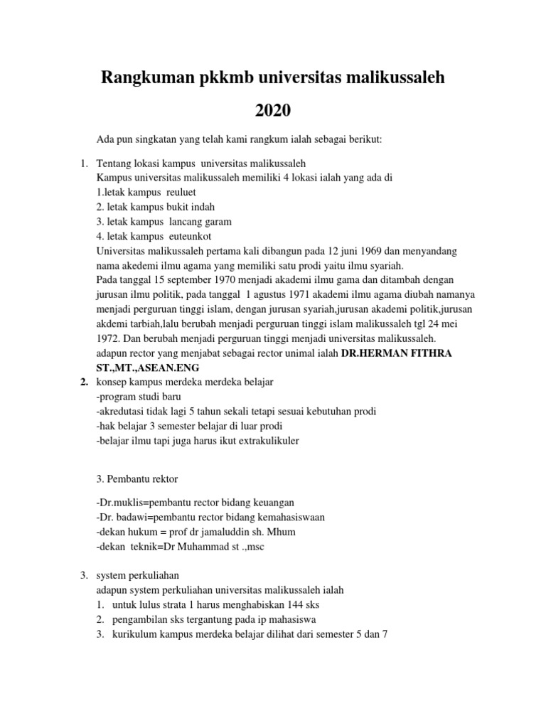 Rangkuman PKKMB Universitas Malikussaleh Bunga PDF | PDF