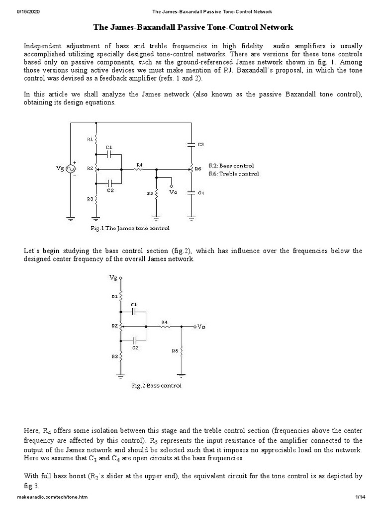 Analysis and Design of the James-Baxandall Passive Tone Control Network | PDF | Passivity ...