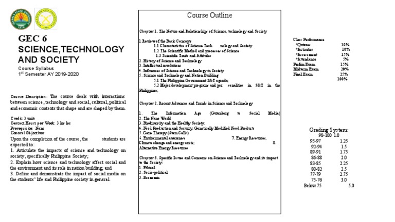 Science, Technology and Society: Course Outline | PDF | Science | Society