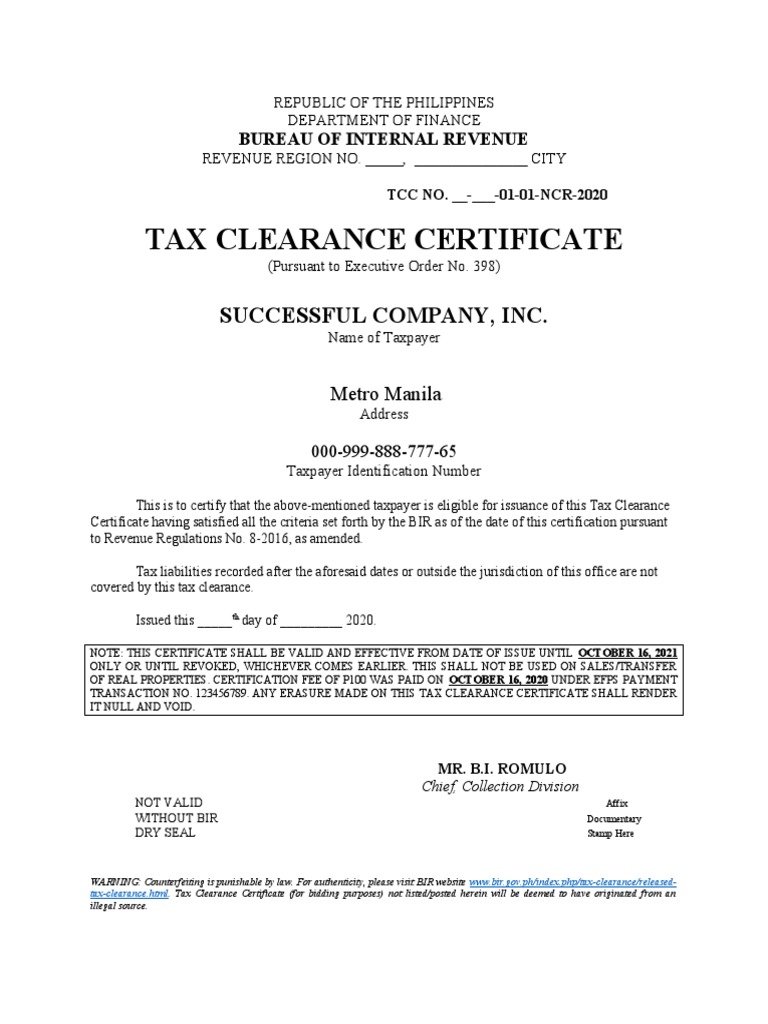 SCI Tax Clearance Certificate | PDF | Taxpayer | Taxes