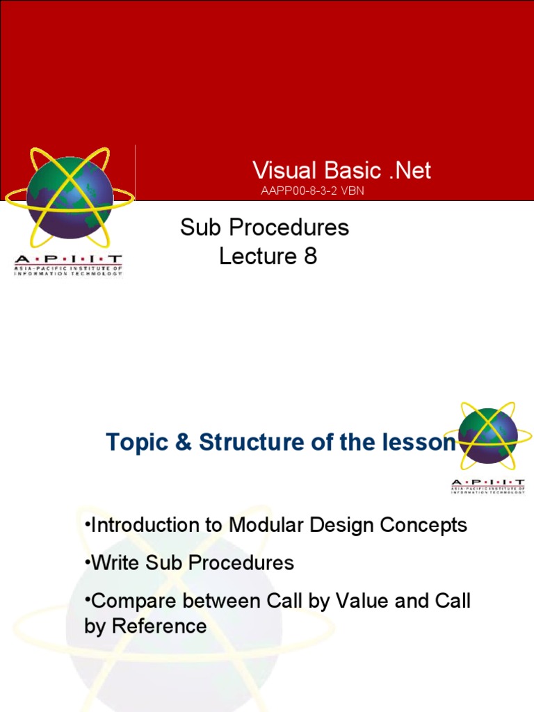 Lec 08 Subprocedures | PDF | Visual Basic .Net | Subroutine