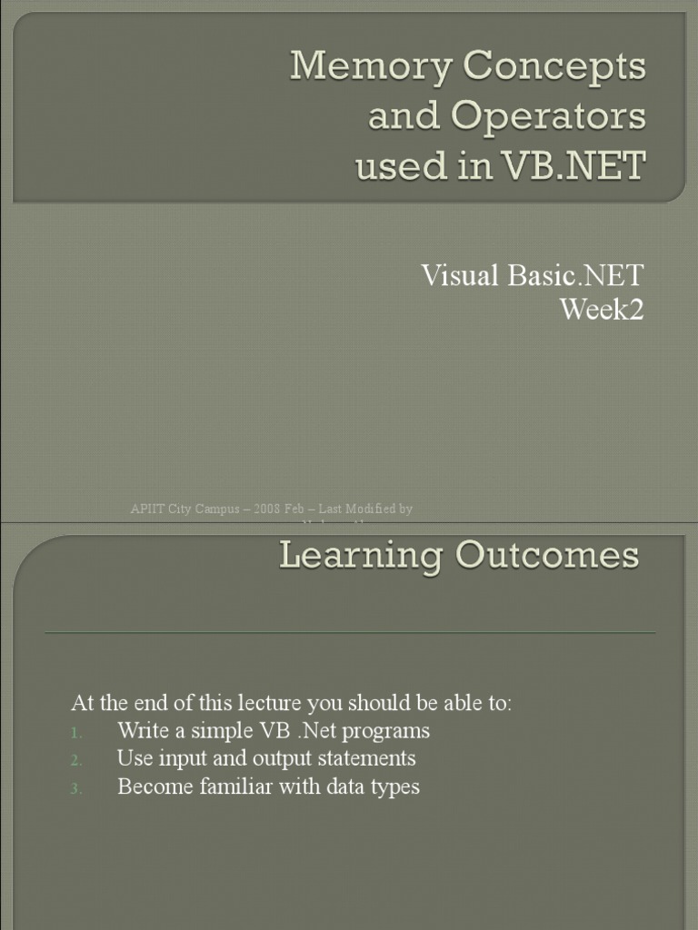 Memory Concepts And Operators Used In Vb Pdf Data Type Variable