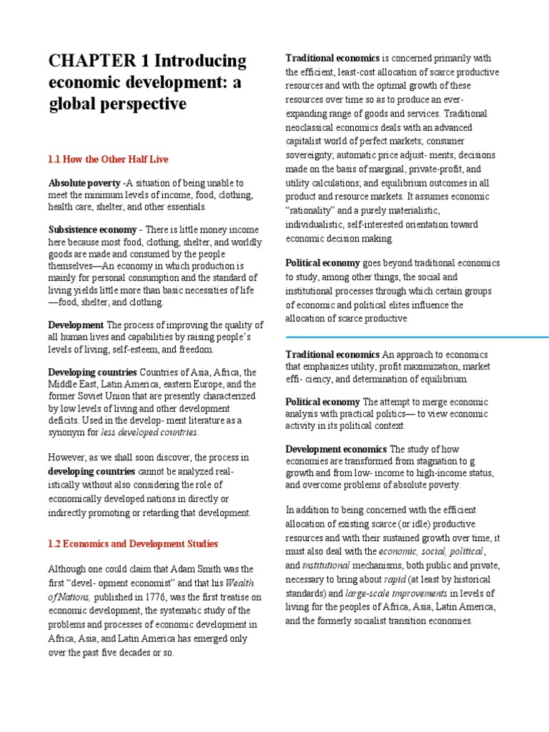 CHAPTER 1 Introducing Economic Development: A Global Perspective | Download Free PDF | Gross ...