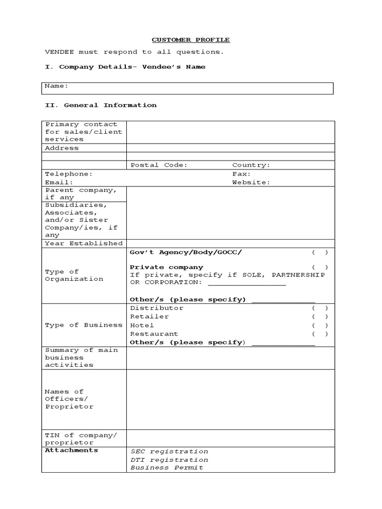 Customer Profile: SEC Registration DTI Registration Business Permit ...