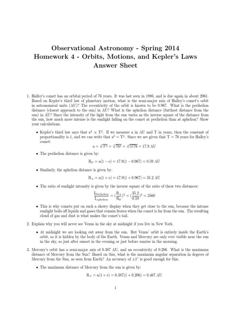 Astro Worksheet | PDF | Apsis | Astronomical Unit