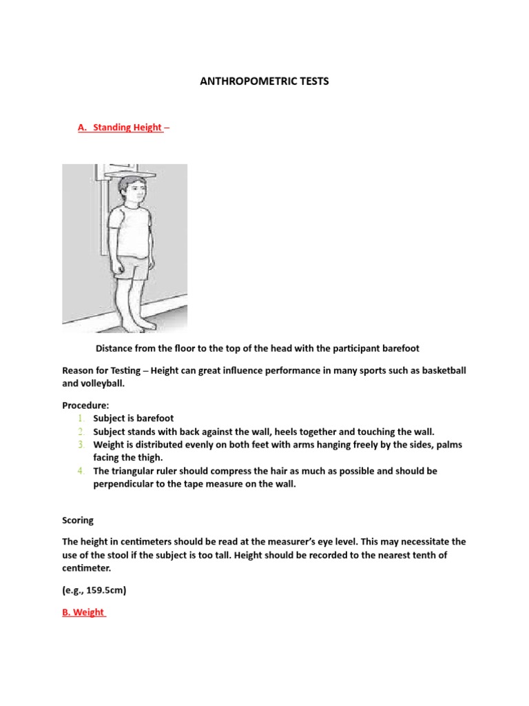 Anthropometric Tests: A. Standing Height | Download Free PDF | Weight ...