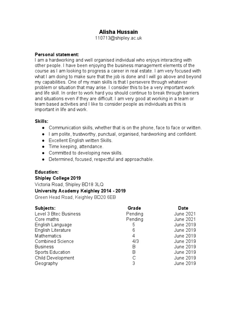 Alisha CV | PDF | Communication | Psychological Concepts