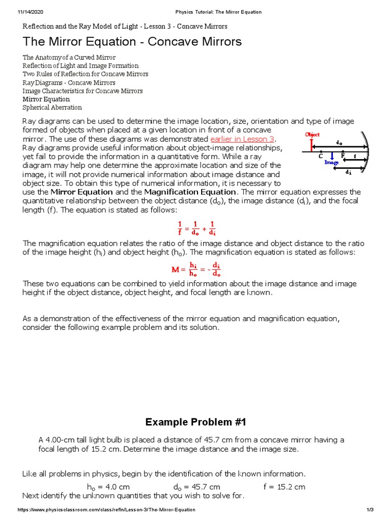 The Mirror Equation | PDF | Optics | Teaching Mathematics