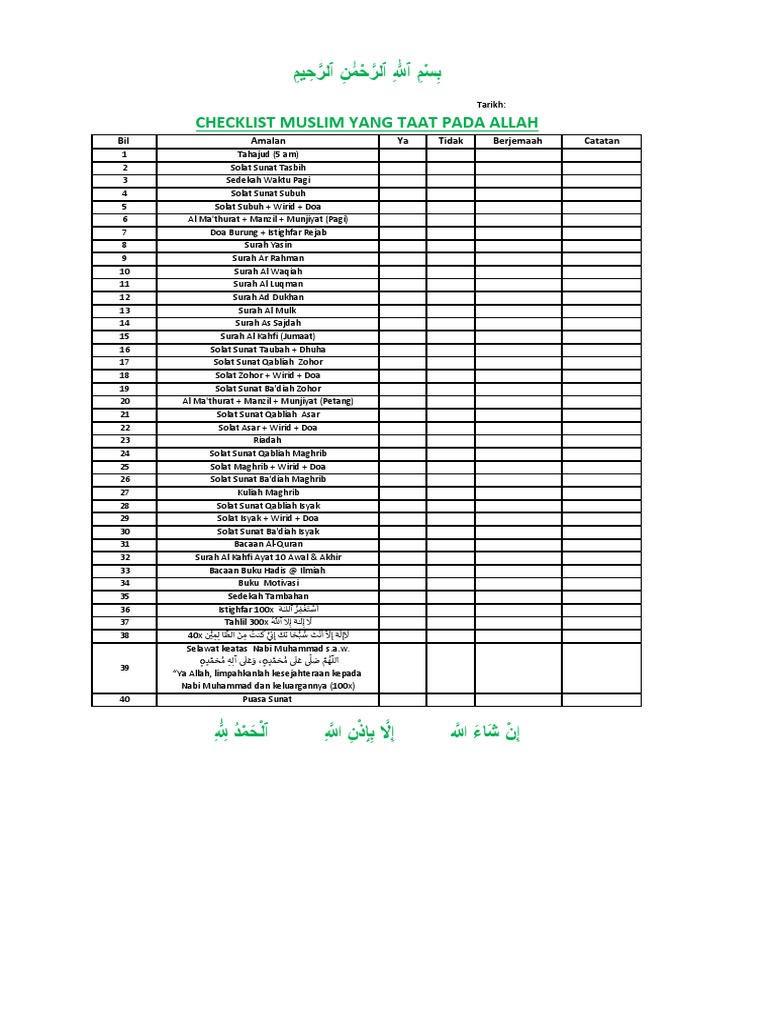 Checklist Muslim Harian | PDF