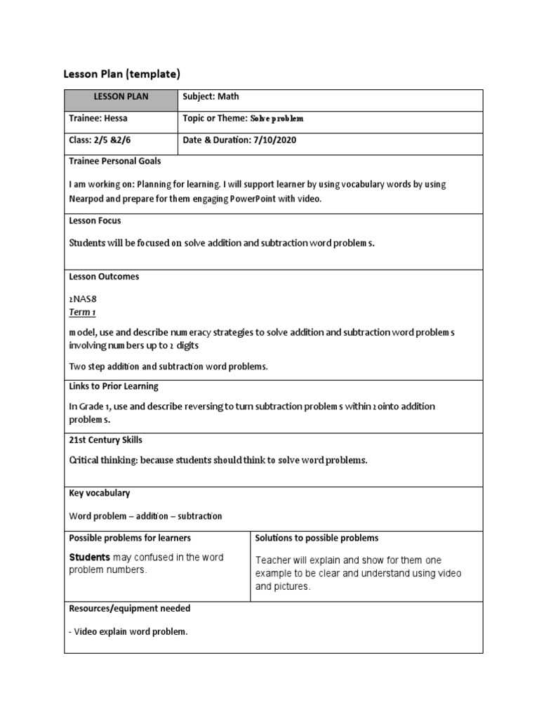 Lesson 13 Plan Solve Addition and Subtraction Word Problems | PDF ...