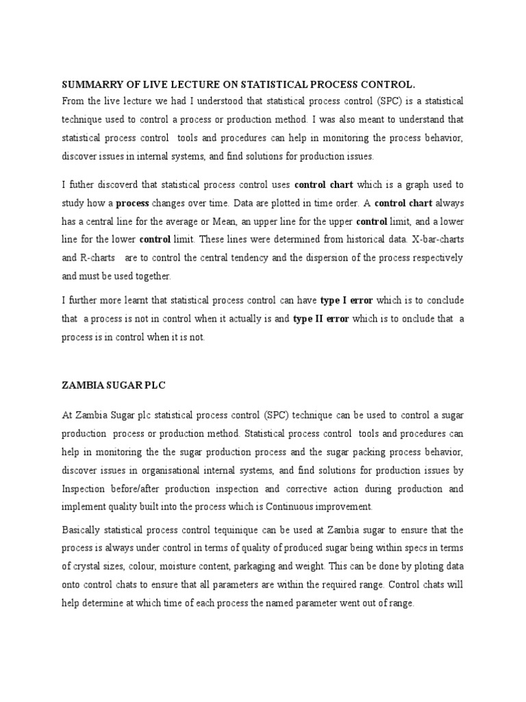 Summarry of Live Lecture On Statistical Process Control | PDF ...